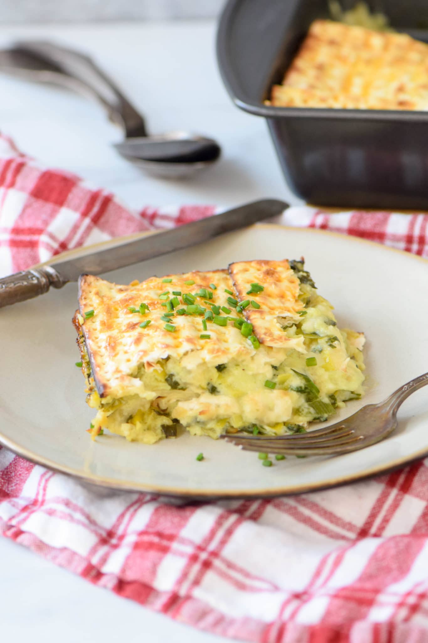 Spinach, Leek and Cheddar Mina for Passover - West of the Loop